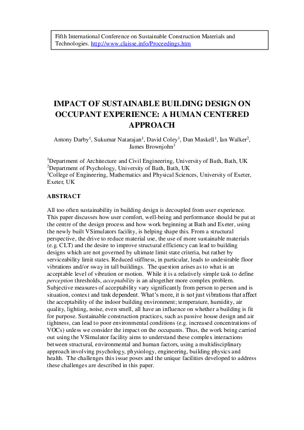(PDF) Impact of sustainable building design on occupant experience: A ...