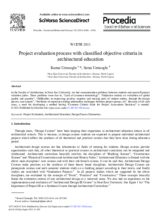 (PDF) Project evaluation process with classified objective criteria in architectural education
