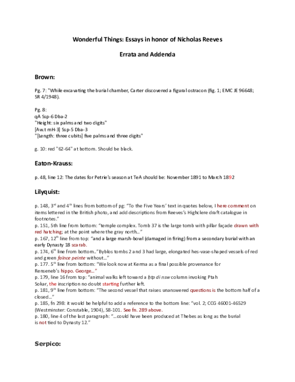 (DOC) Wonderful Things: Essays in honor of Nicholas Reeves Errata and Addenda