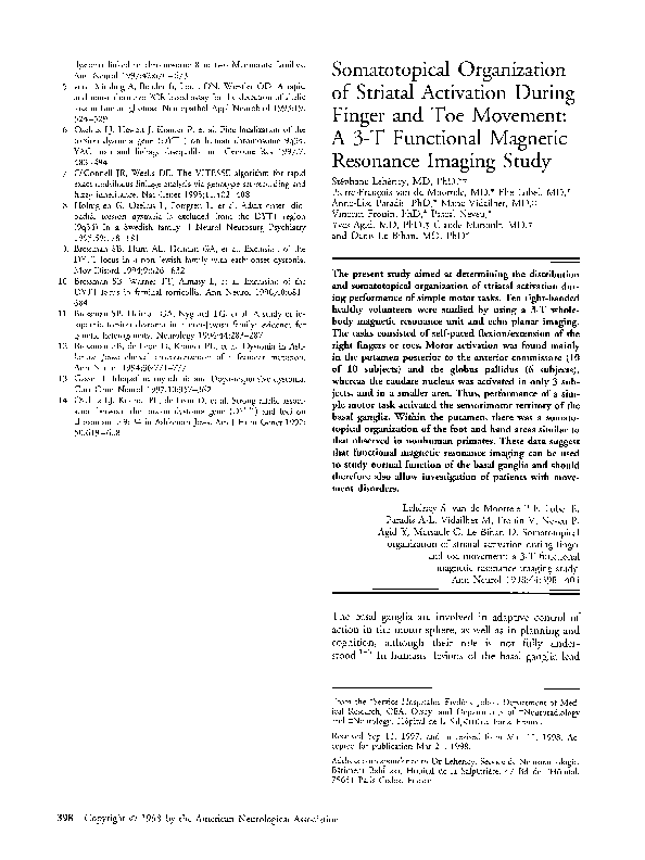 (PDF) Somatotopical organization of striatal activation during hand and ...