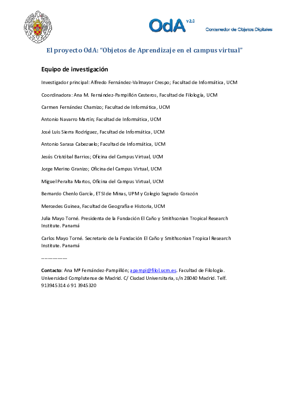 (PDF) El proyecto OdA: “Objetos de Aprendizaje en el campus virtual” | ANA MARIA FERNANDEZ ...