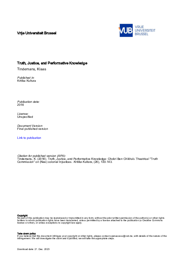 (PDF) Truth, Justice, and Performative Knowledge