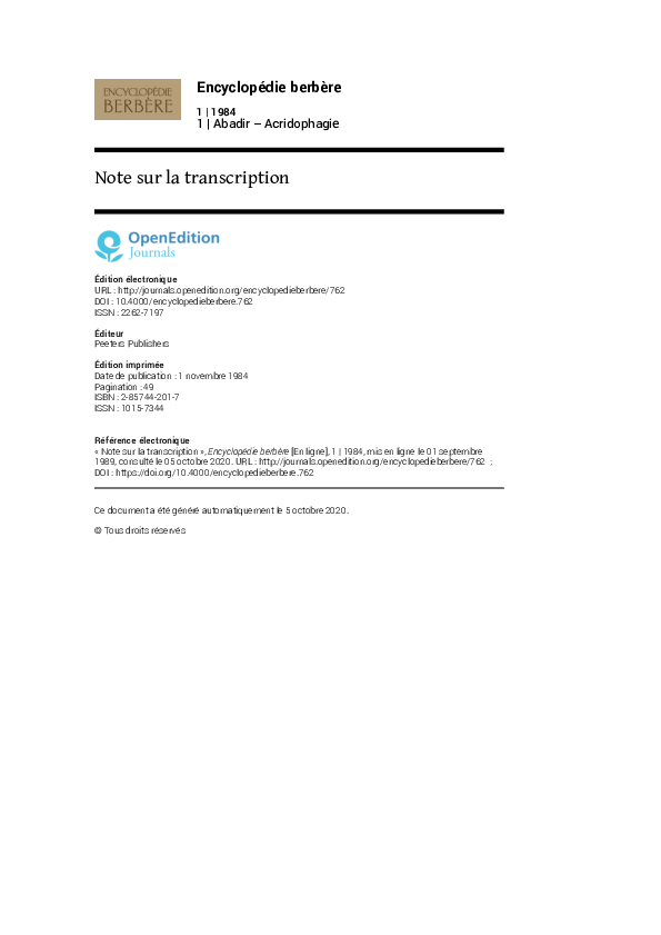 (PDF) Note sur la transcription