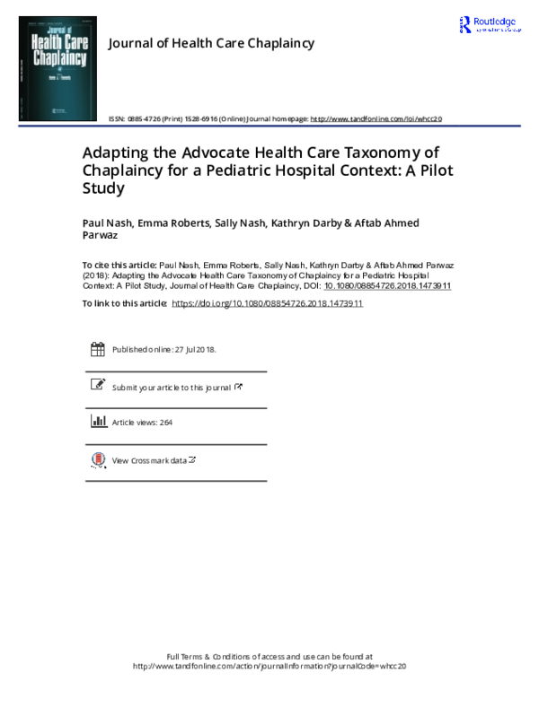 (PDF) Adapting the Advocate Health Care Taxonomy of Chaplaincy for a ...