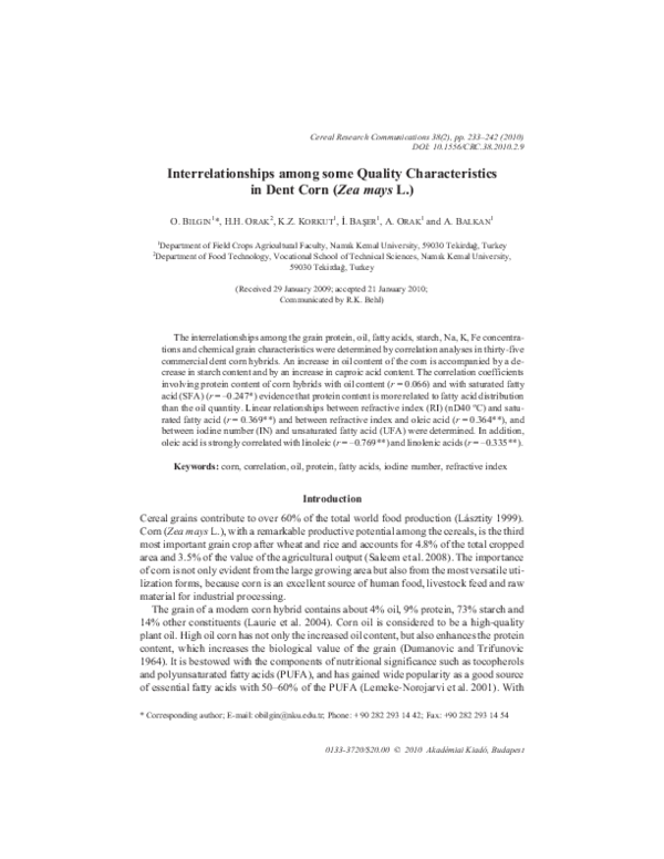 (PDF) Interrelationships among some quality characteristics in dent corn (Zea maysL.)