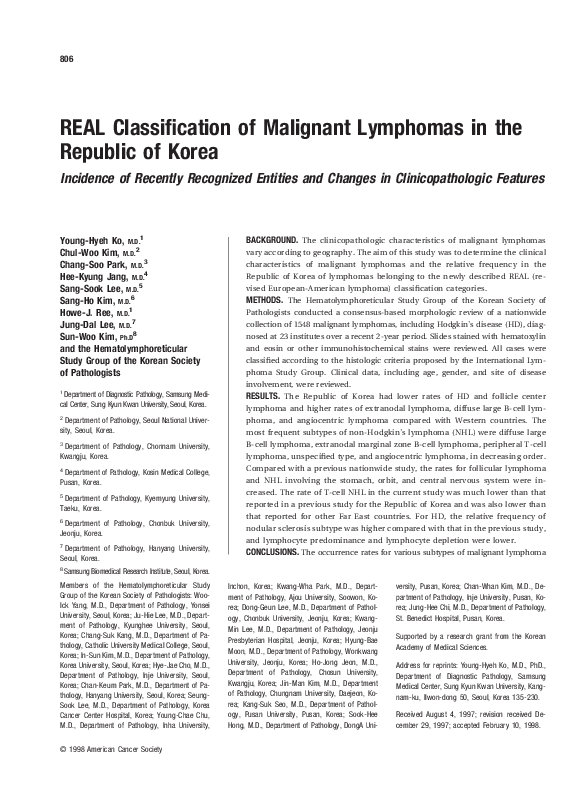 (PDF) REAL classification of malignant lymphomas in the republic of korea