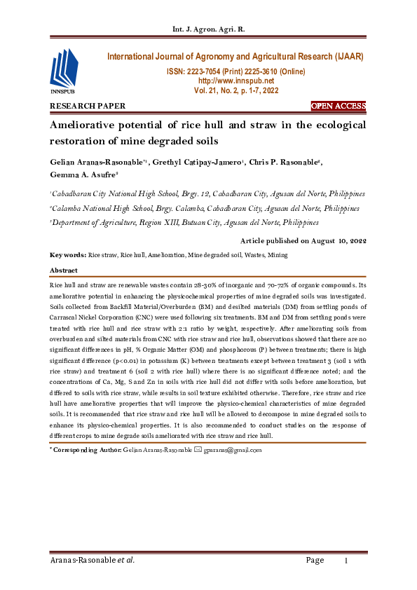 (PDF) Ameliorative potential of rice hull and straw in the ecological ...