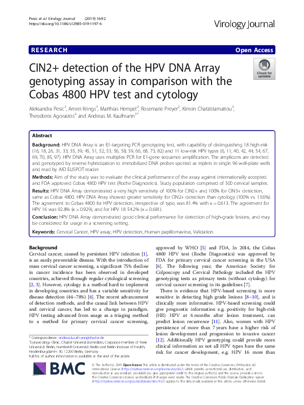(PDF) CIN2+ detection of the HPV DNA Array genotyping assay in ...