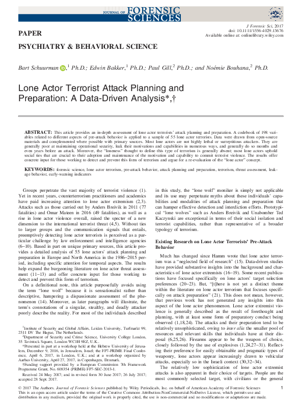 (PDF) Lone Actor Terrorist Attack Planning and Preparation: A Data ...