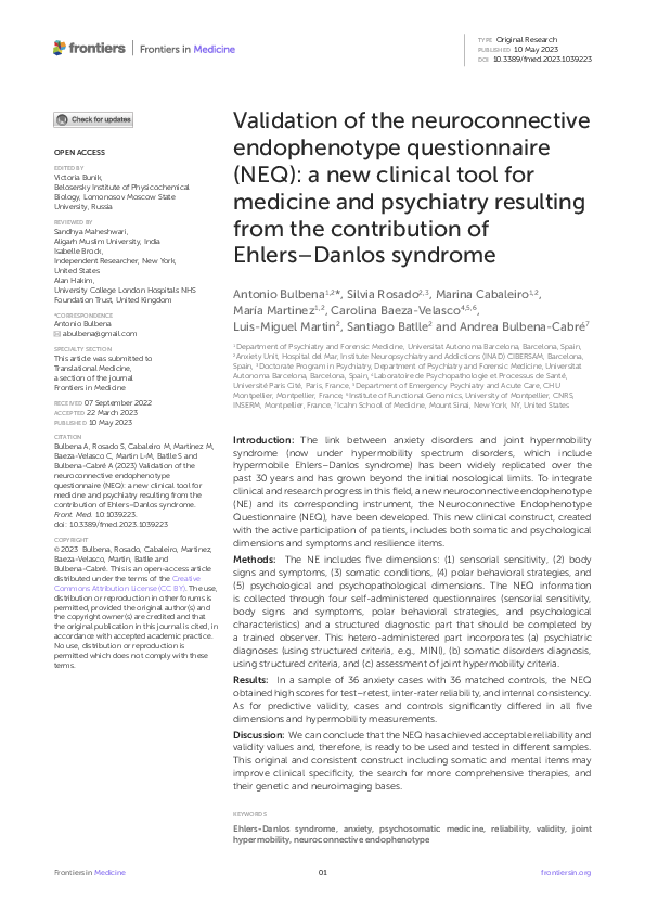 (PDF) Validation of the neuroconnective endophenotype questionnaire ...