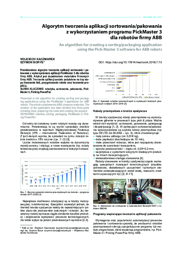 (PDF) An algorithm for creating a sorting/packaging application using ...