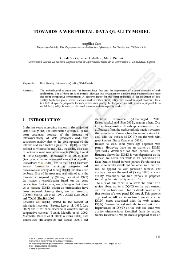 (PDF) Towards a Web Portal Data Quality Model
