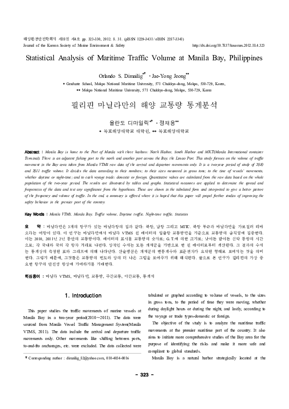 Pdf Statistical Analysis Of Maritime Traffic Volume At Manila Bay Philippines