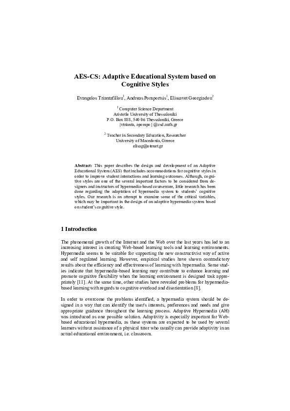 (PDF) AES-CS: Adaptive Educational System based on Cognitive Styles