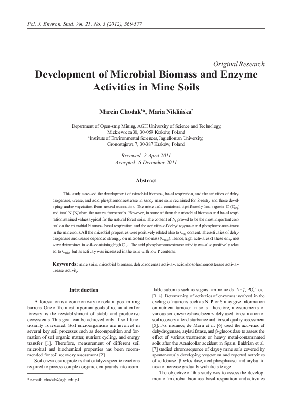 (PDF) Development of Microbial Biomass and Enzyme Activities in Mine Soils