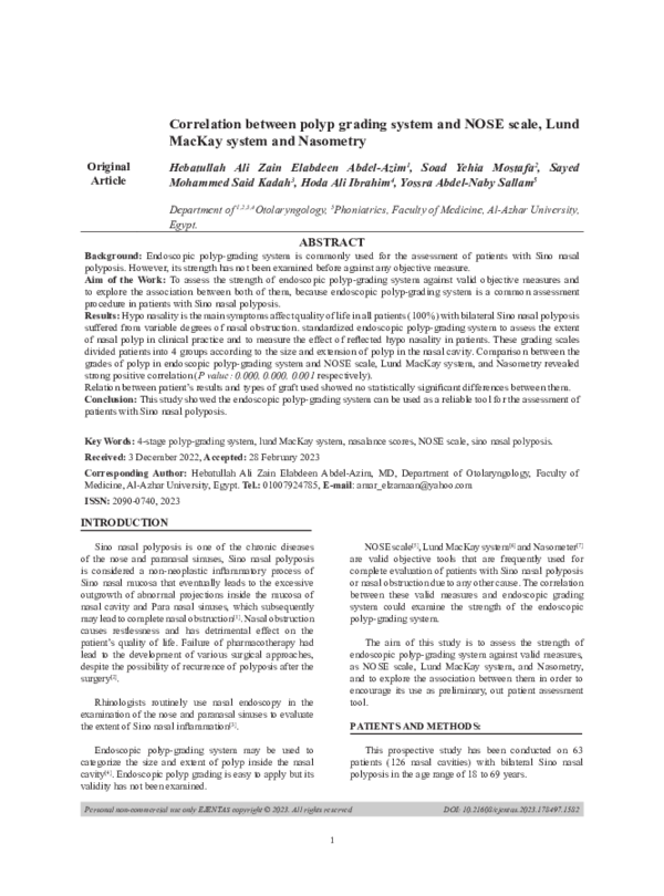 (PDF) Correlation between polyp grading system and NOSE scale, Lund ...