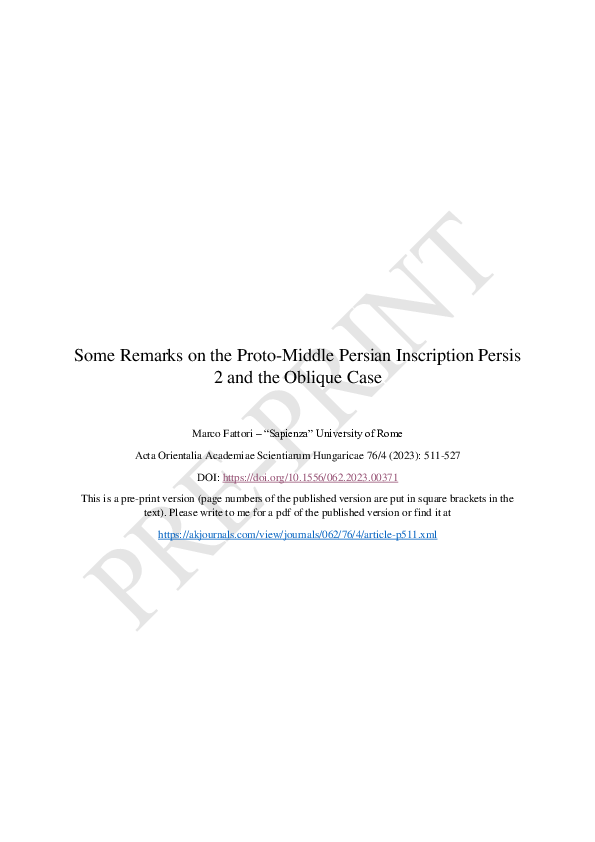 (PDF) Some Remarks on the Proto-Middle Persian Inscription Persis 2 and ...