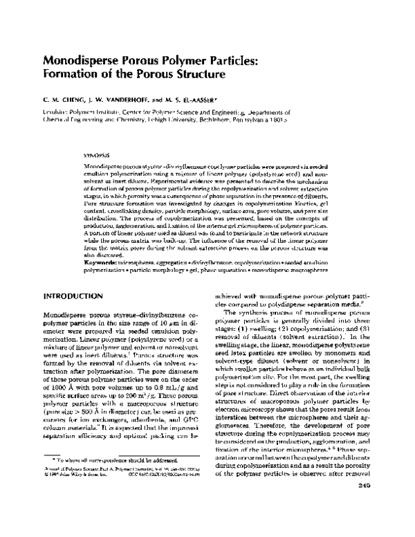 (PDF) Monodisperse porous polymer particles: Formation of the porous ...