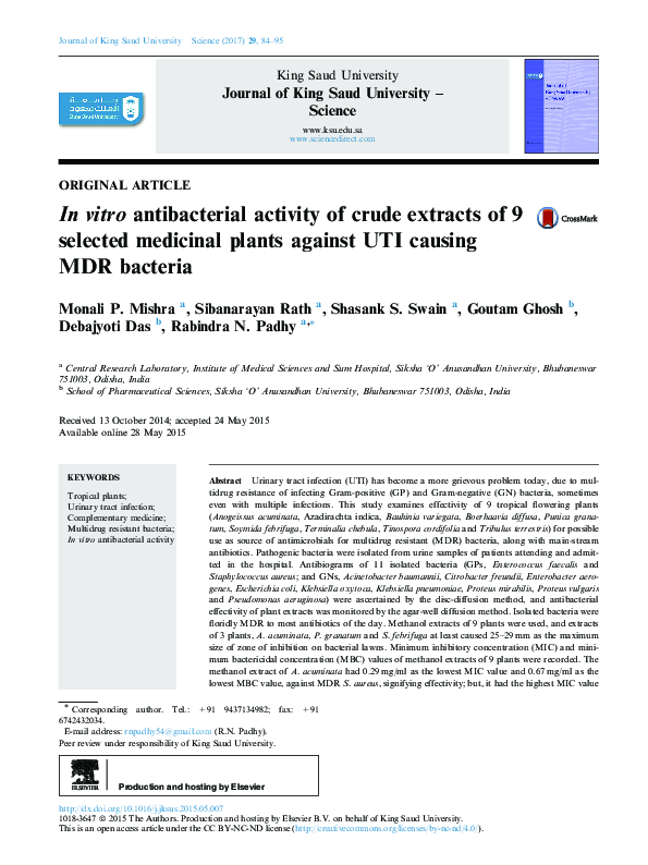 (PDF) In vitro antibacterial activity of crude extracts of 9 selected ...