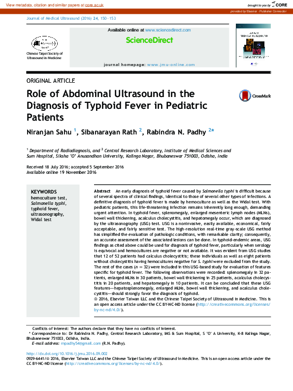(PDF) Role of Abdominal Ultrasound in the Diagnosis of Typhoid Fever in ...