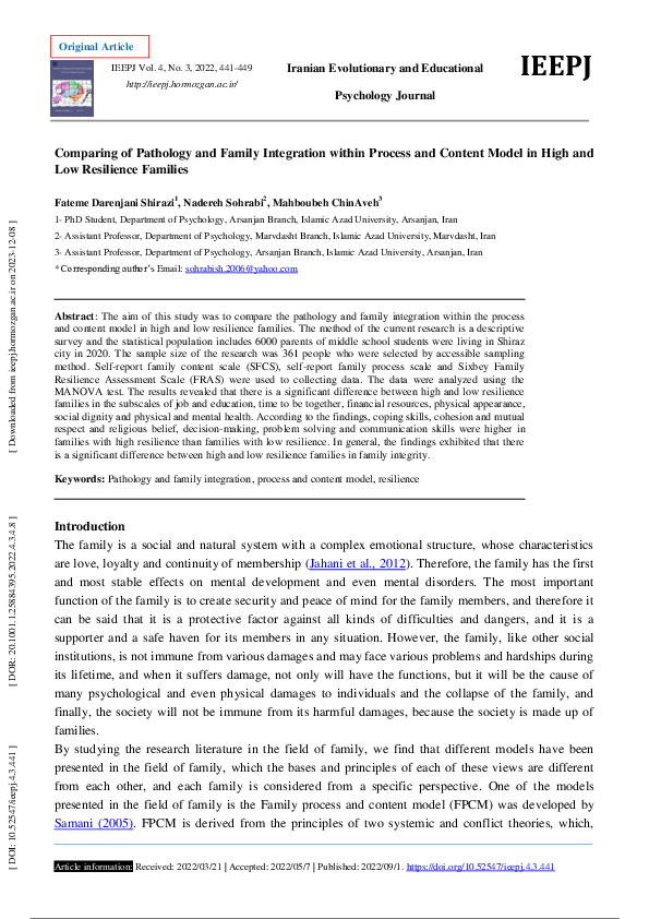 (PDF) Comparing of Pathology and Family Integration within Process and ...