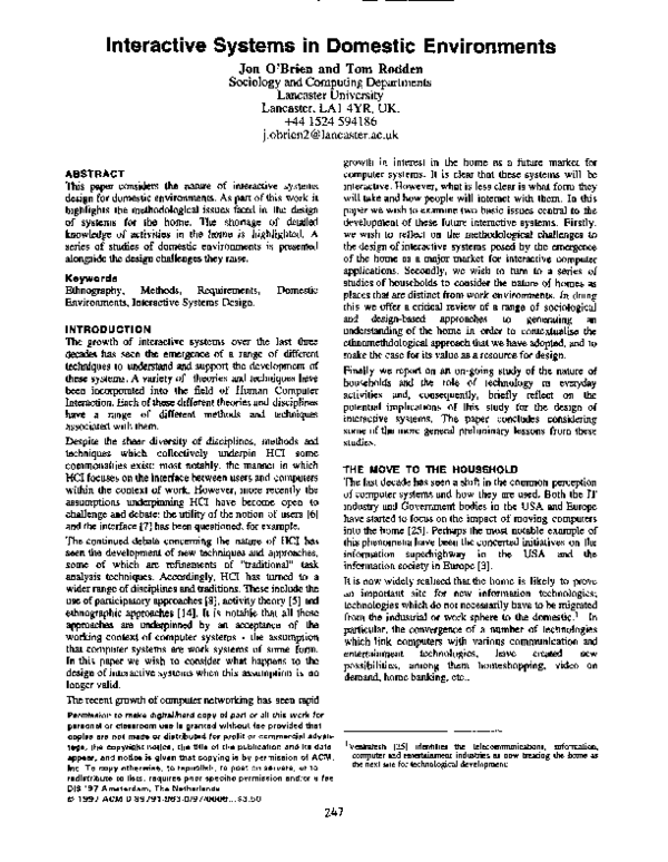 (PDF) Designing Interactive Systems for Domestic Environments