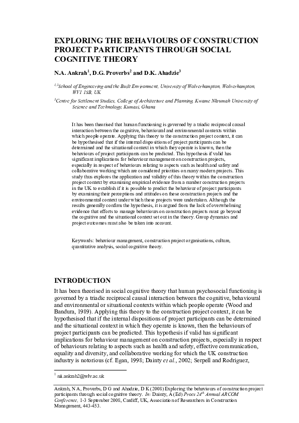 (PDF) Exploring the Behaviours of Construction Project Participants ...