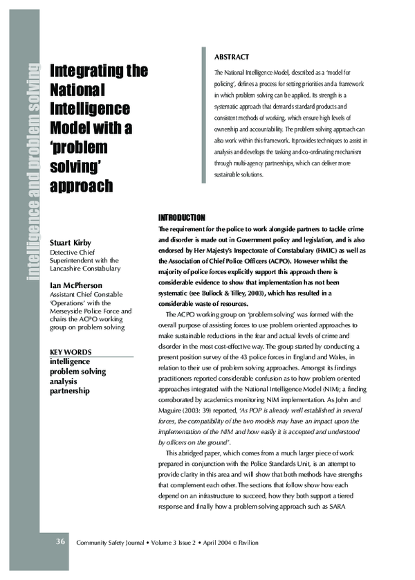 (PDF) Integrating the National Intelligence Model with a ‘problem solving’ approach