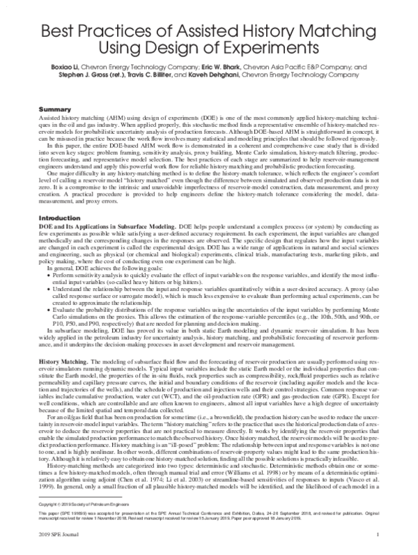 (PDF) Best Practices of Assisted History Matching Using Design of ...