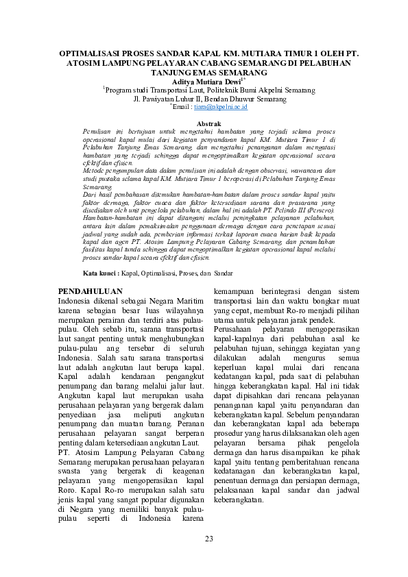 (PDF) Optimalisasi Proses Sandar Kapal KM. Mutiara Timur 1 oleh PT ...