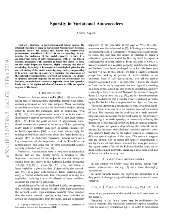 (PDF) Sparsity in Variational Autoencoders