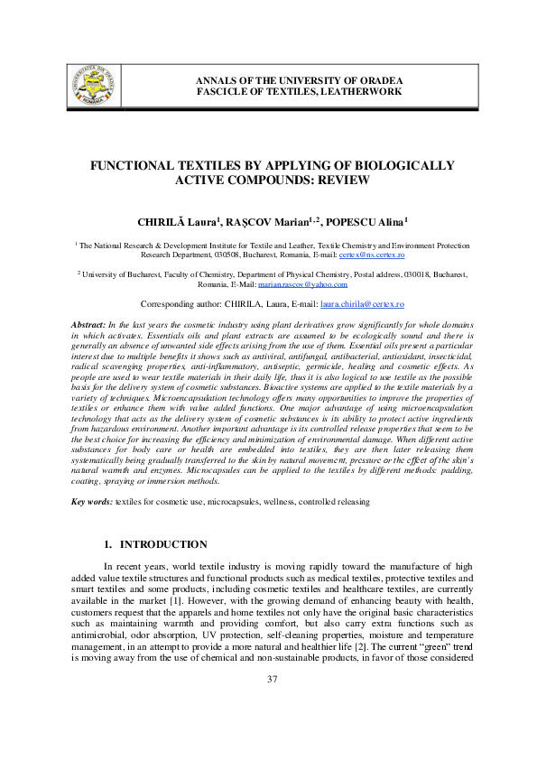 (PDF) Functional Textiles by Applying of Biologically Active Compounds ...