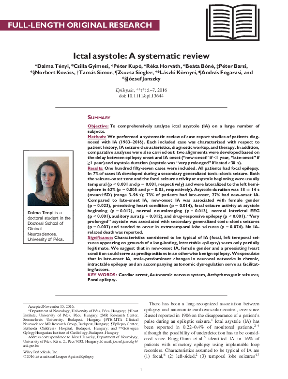 (PDF) Ictal asystole: A systematic review