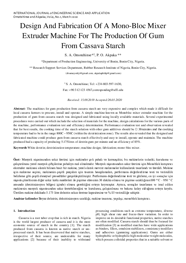 (PDF) Design And Fabrication Of A Mono-Bloc Mixer Extruder Machine For ...