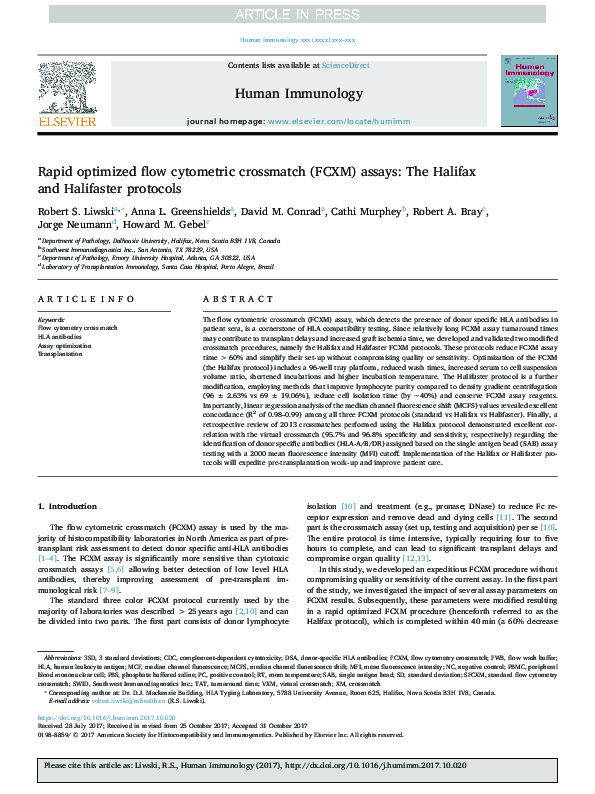 (PDF) Rapid optimized flow cytometric crossmatch (FCXM) assays: The ...