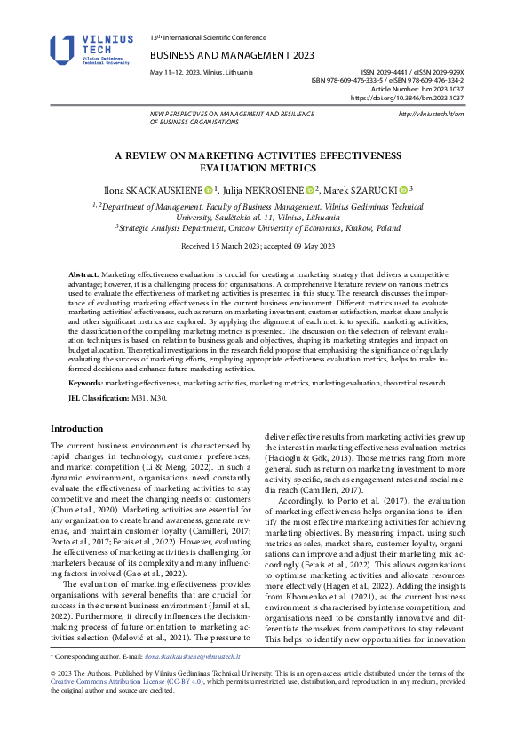 (PDF) A Review on Marketing Activities Effectiveness Evaluation Metrics