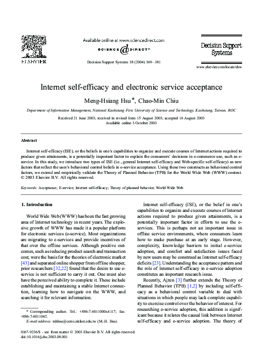 (PDF) Internet self-efficacy and electronic service acceptance