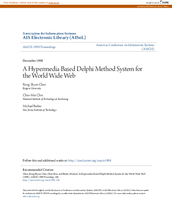 (PDF) A Hypermedia Based Delphi Method System for the World Wide Web