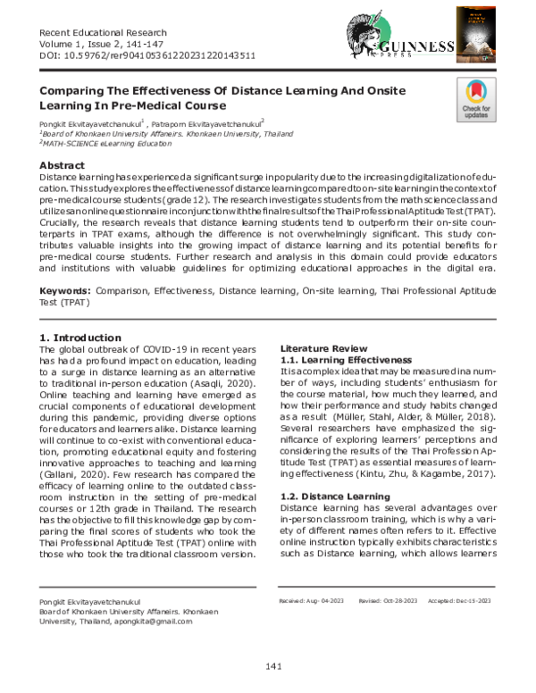 (PDF) Comparing The Effectiveness Of Distance Learning And Onsite ...
