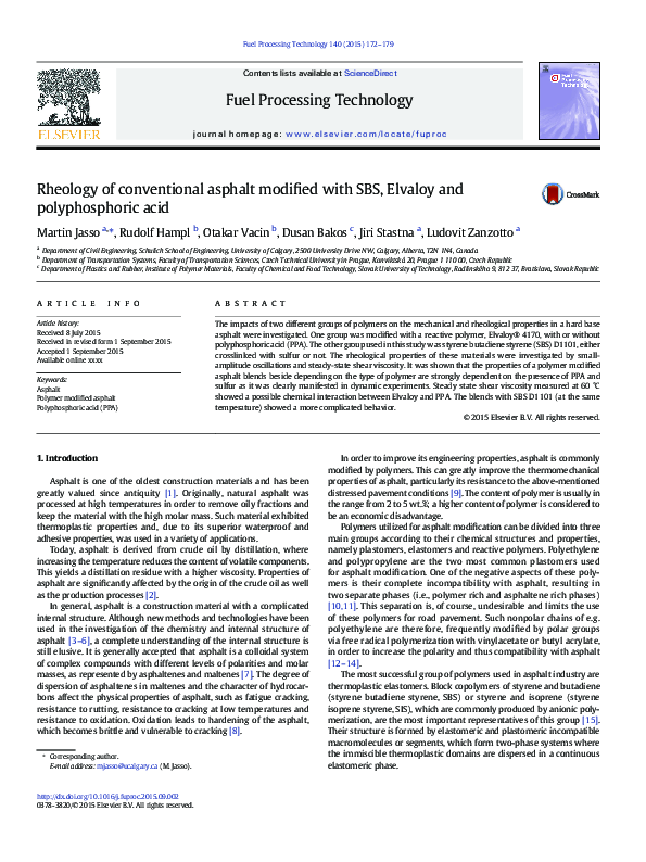 (PDF) Rheology of conventional asphalt modified with SBS, Elvaloy and ...