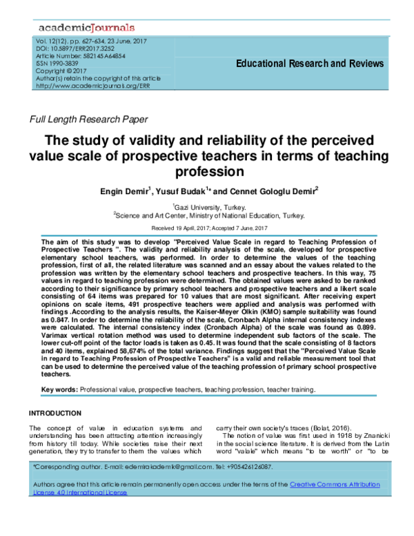 (PDF) The study of validity and reliability of the perceived value ...