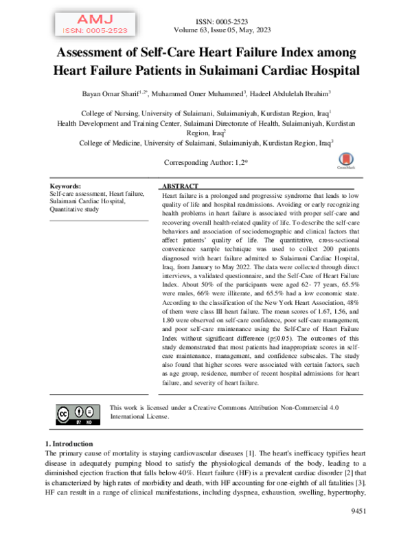 (PDF) Assessment of Self-Care Heart Failure Index among Heart Failure ...