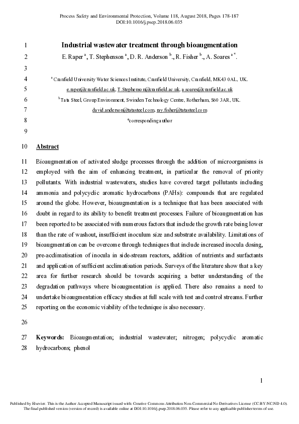 (PDF) Industrial wastewater treatment through bioaugmentation