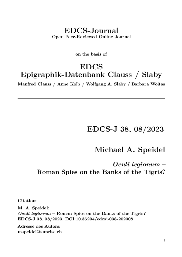 (PDF) Oculi legionum – Roman Spies on the Banks of the Tigris?