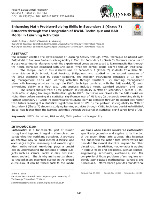 (PDF) Enhancing Math Problem-Solving Skills in Secondary 1 (Grade 7) Students through the ...