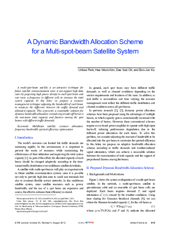 (PDF) A Dynamic Bandwidth Allocation Scheme for a Multi-spot-beam ...