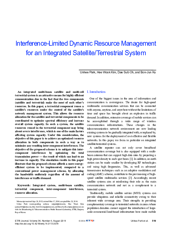 (PDF) Interference-Limited Dynamic Resource Management for an Integrated Satellite-Terrestrial ...