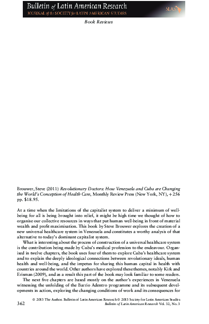 (PDF) Revolutionary Doctors: How Venezuela and Cuba are Changing the ...