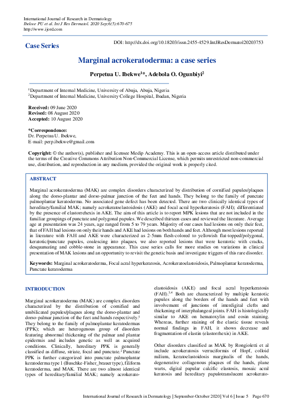 (PDF) Marginal acrokeratoderma: a case series