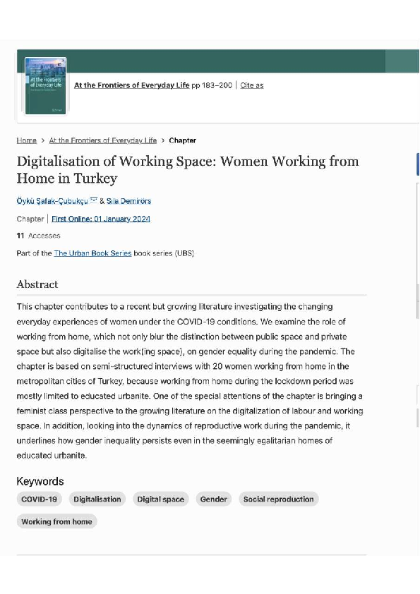 (PDF) Digitalisation of Working Space: Women Working from Home in Turkey